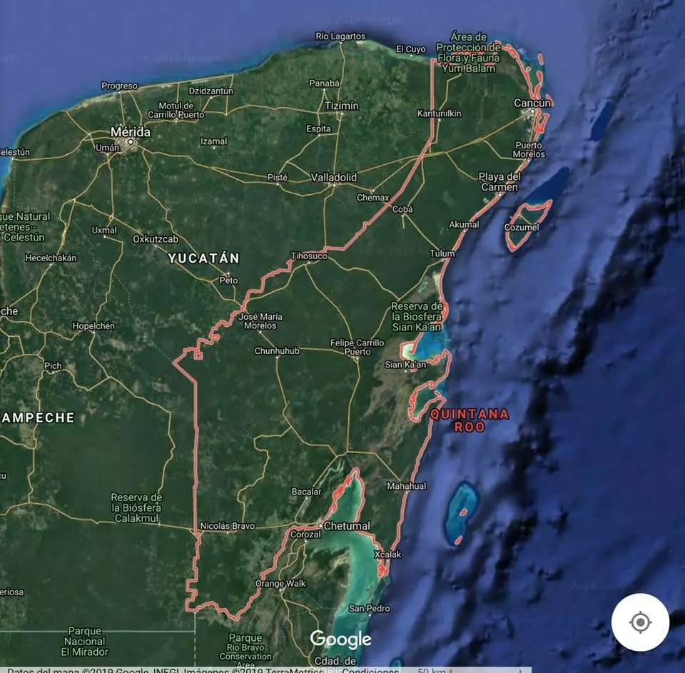Mapa Quintana Roo s menami a sfarbením 10906_4