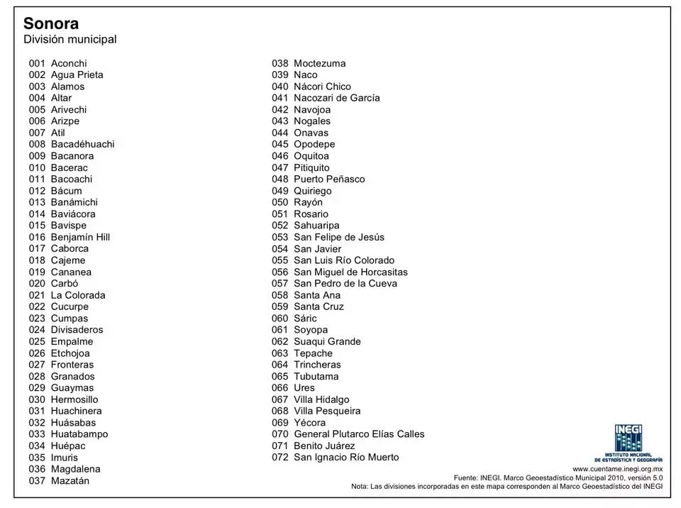 Harta e Sonorës me emra, ndarje politike dhe satelitore 16860_3
