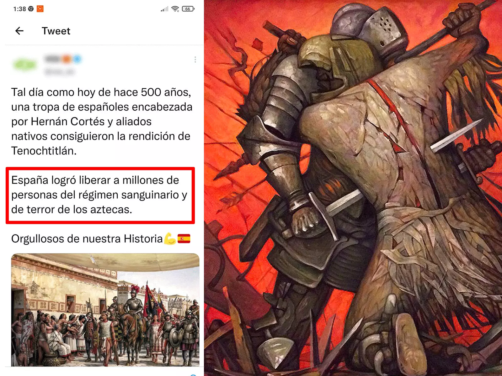 Spanish party ua kev zoo siab 500 xyoo ntawm kev ywj pheej "kev tswj hwm ntawm kev ntshai ntawm Tenochtitlán"