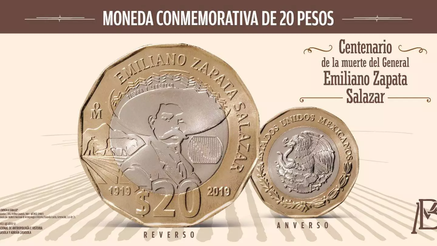 Banxico nxjerr në treg monedhën 20-peso për të përkujtuar njëqindvjetorin e zi të Emiliano Zapata - El Financiero
