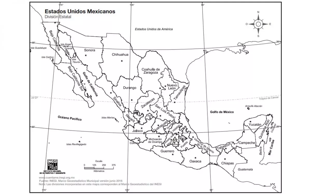 Mappa tal-Messiku b'ismijiet mingħajr kulur