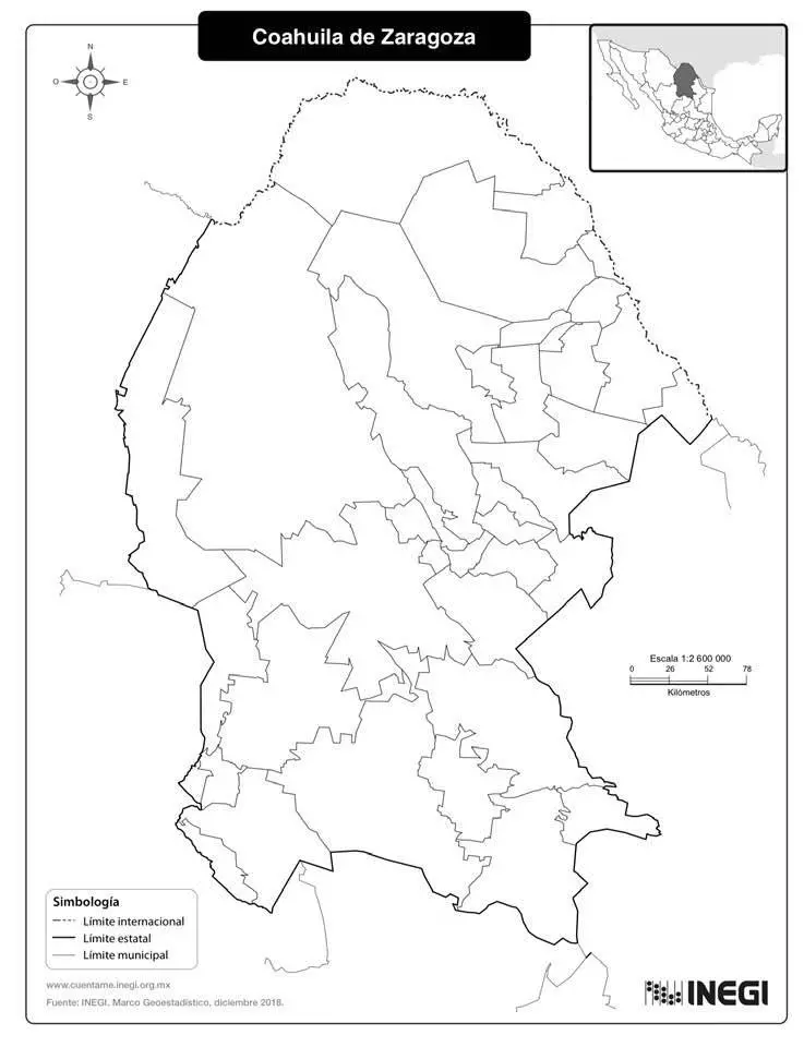 Mapa ng Coahuila na may mga pangalan at dibisyong pampulitika 8699_6